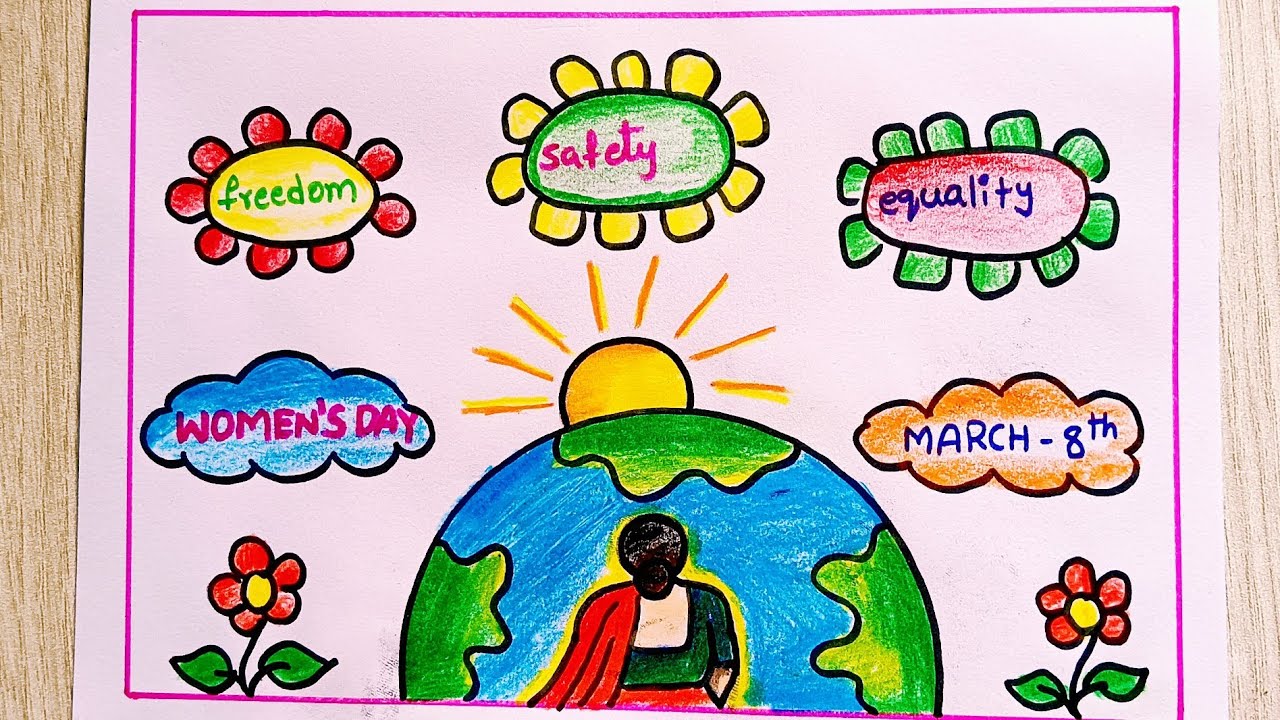 Women's day poster drawing step by step//women's day drawing simple and ...
