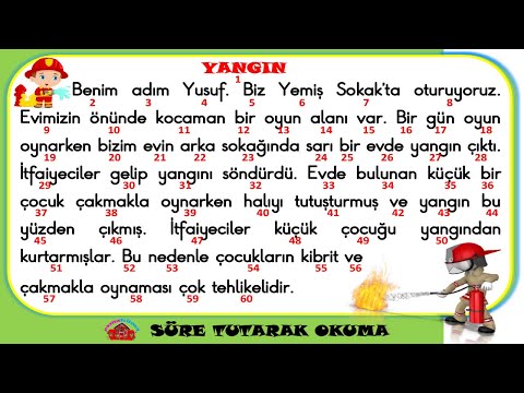 1.Sınıf Süre Tutarak Okuma Çalışması -43 I YANGIN I 60 Kelime I Okumayı Hızlandırır !