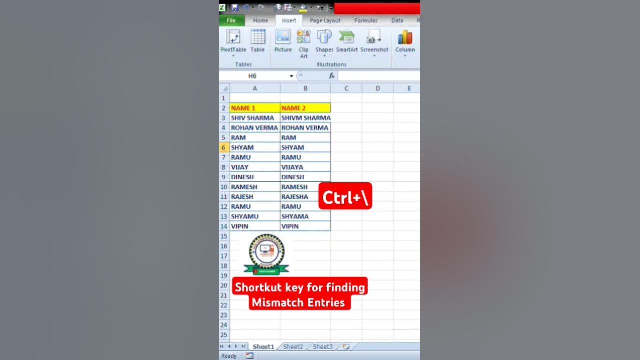 Shortcut key to Quickly finding mismatch Entries Excel by Shivveer I #Mismatch Entries # ...