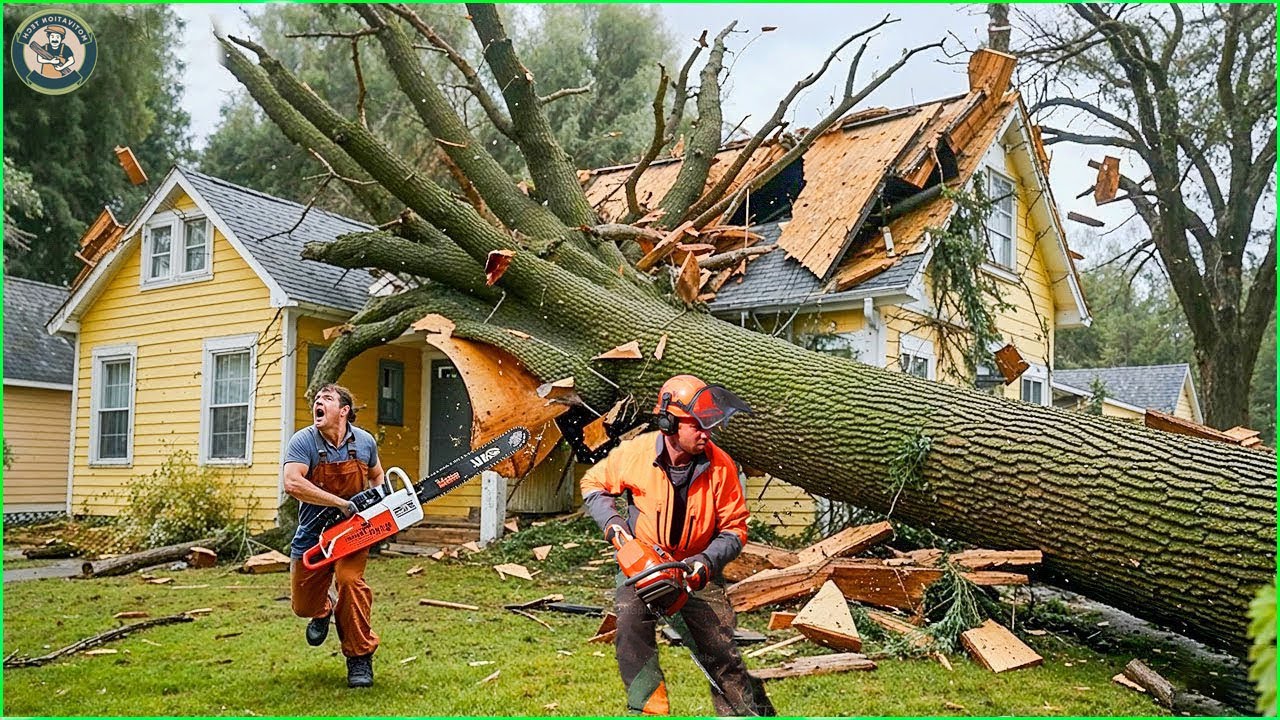 Most Dangerous Giant Tree Cutting Technique of Idiots Using a Chainsaw ...