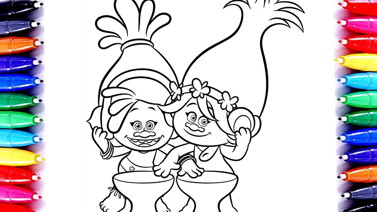 Trolls Poppy and DJ Suki Sparkling Glitter Coloring Book Pages Fun To ...
