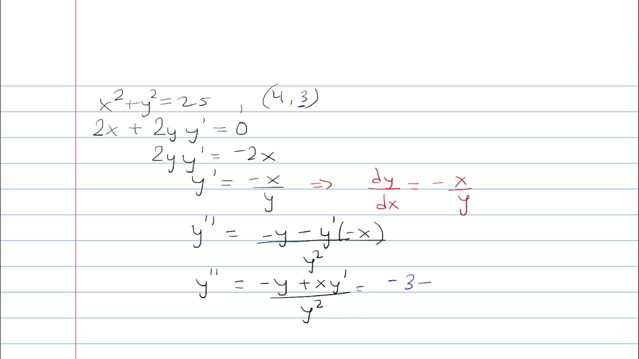 find-d-2y-dx-2-for-x-2-y-2-25-at-4-3-youtube