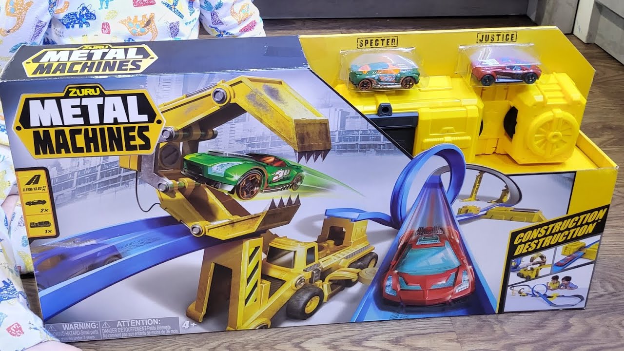Unboxing Metal machines construction destruction car track set - YouTube