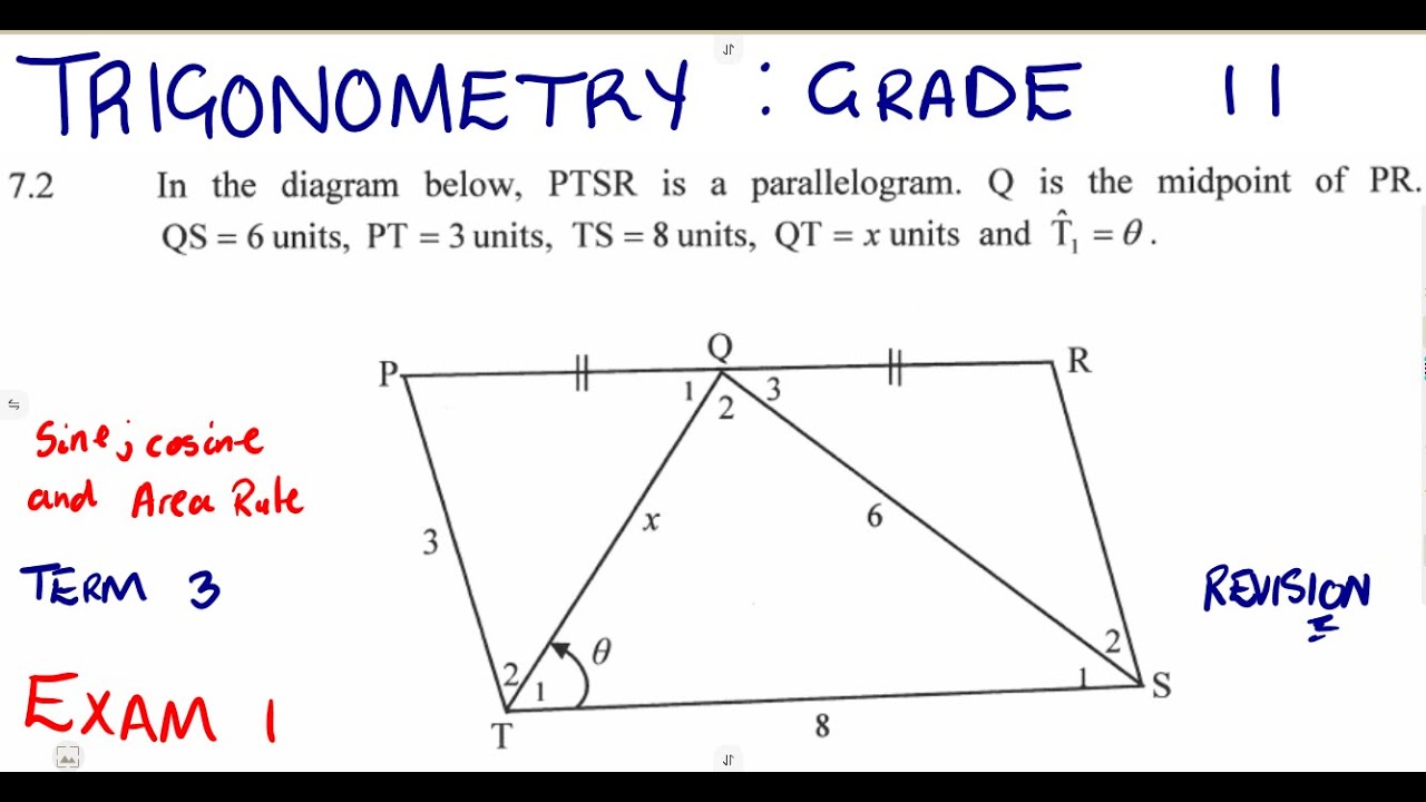 Mathematics Grade 11 Trigonometry Exam 1 Term 3 (Sine , Cosine and Area ...