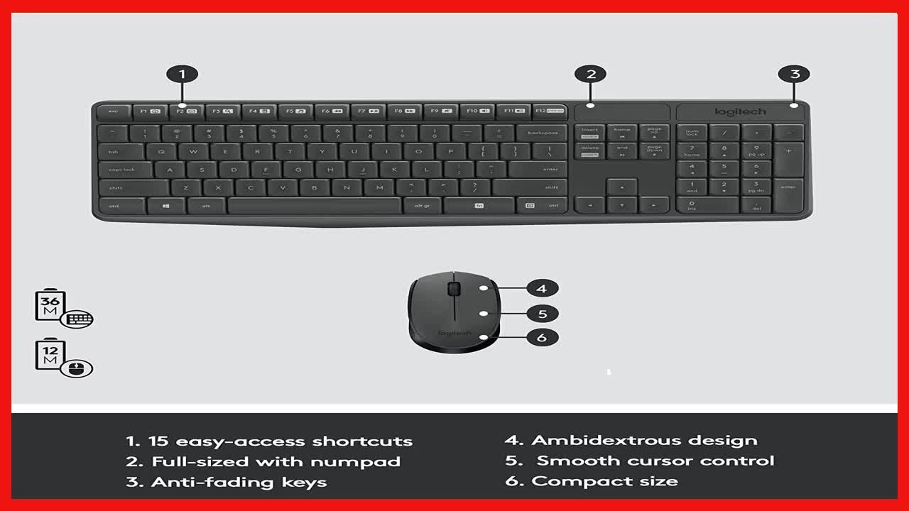 Logitech MK235 Wireless Keyboard and Mouse Combo for Windows, 2.4 GHz ...