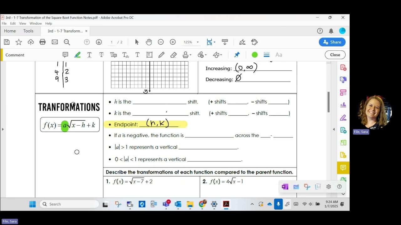 1-7-25 square root function transformations notes - YouTube