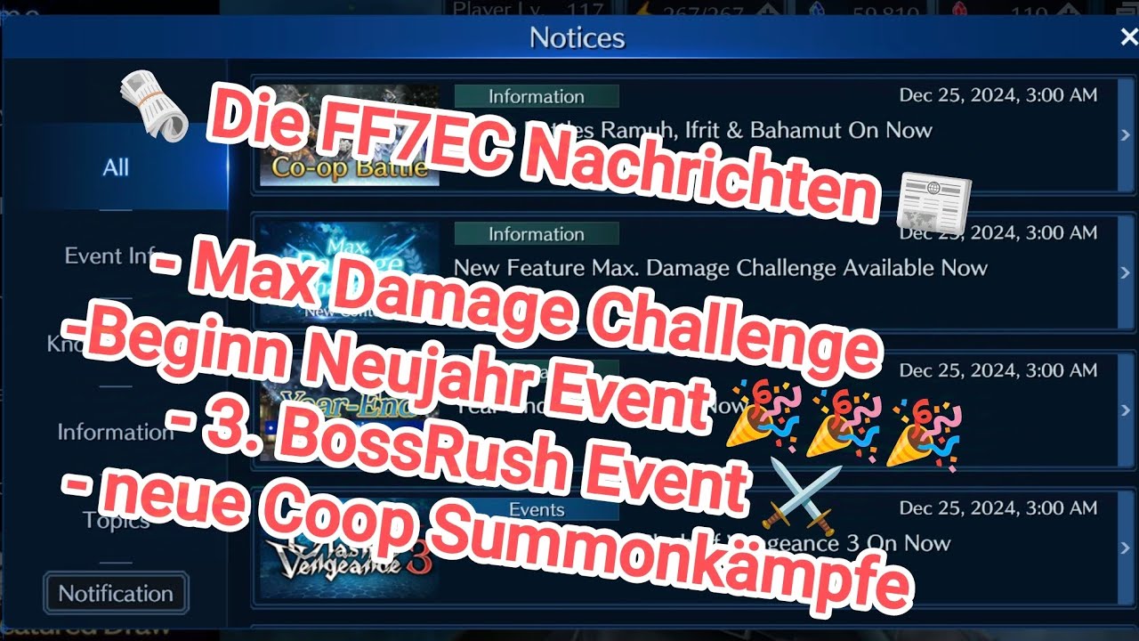 🗞️ Die FF7EC Nachrichten 📰: Max Damage Feature/Neujahrsevent/3. BossRush Event u. mehr/FF7EC ...