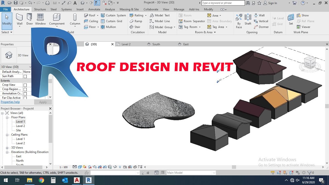 different kind of roof in revit - YouTube