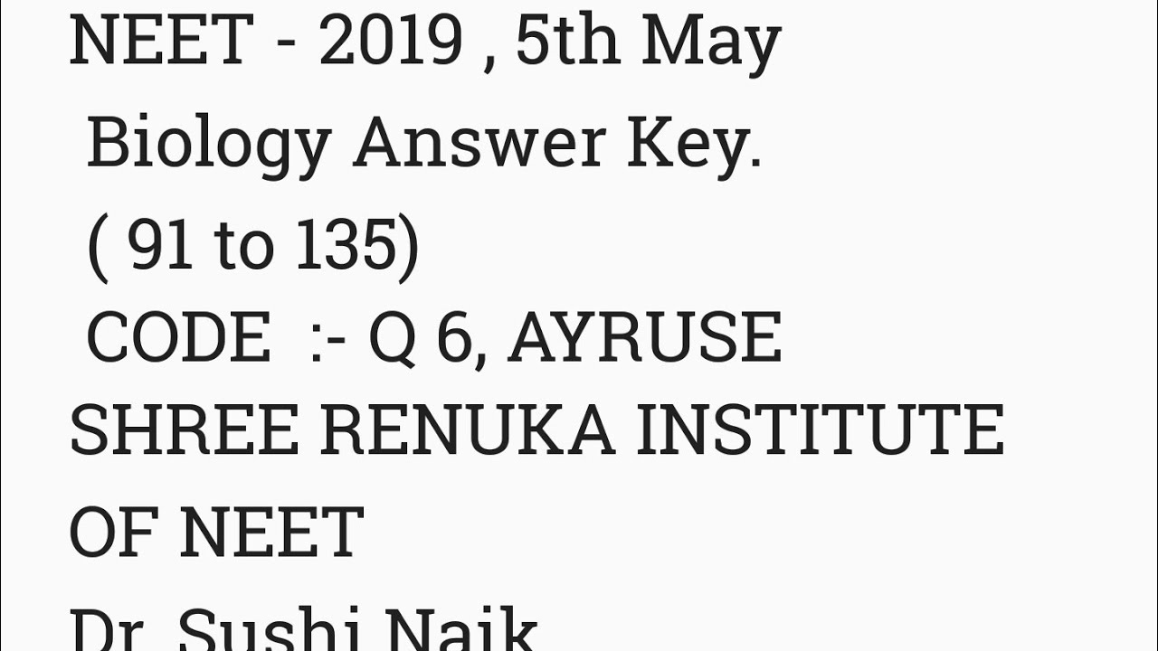 NEET Answer Key 2019 , Biology - YouTube