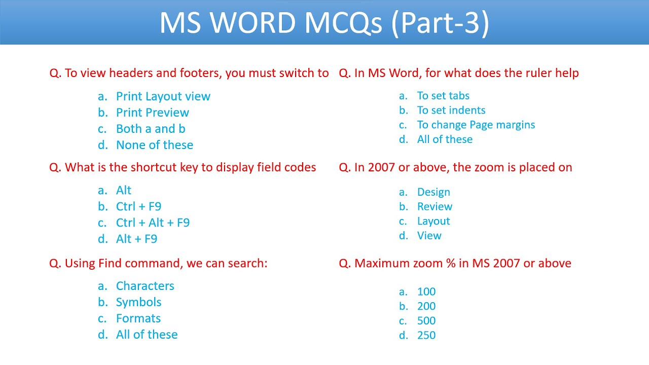 MS-Word MCQs | part 3 | Computer related questions | Computer Awareness ...