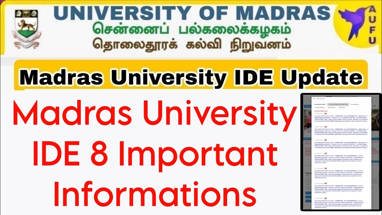 Madras University IDE Latest Important Updates Full details 👍 - YouTube