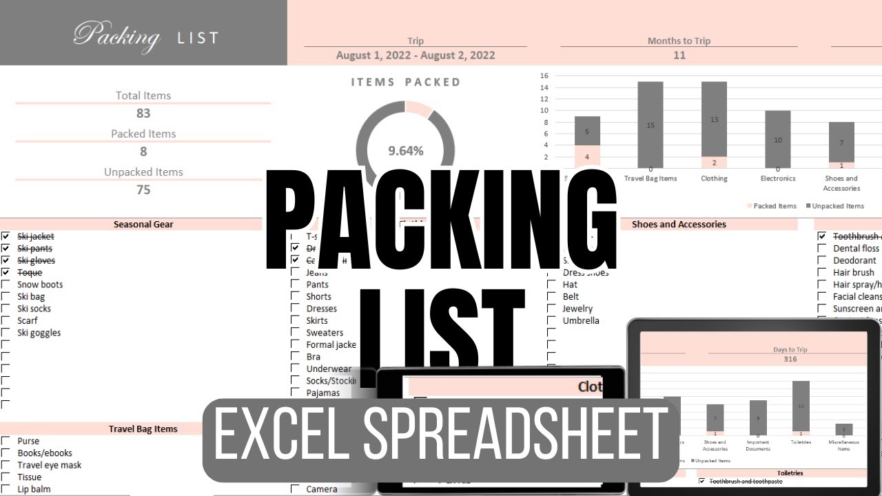 Packing List Spreadsheet (Excel) - YouTube