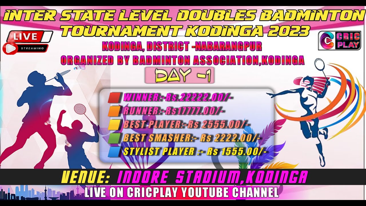 INTER STATE DOUBLES BADMINTON TOURNAMENT KODINGA 2023// LIVE FROM KODINGA DIST -NABARANGPUR DAY ...