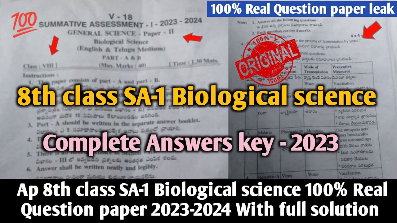 Ap 8th sa1 class biological science 💯real question paper 2023-24 ...