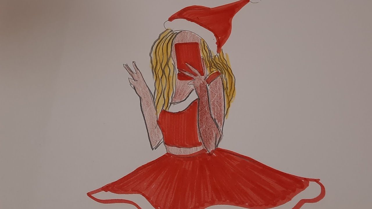 How to Draw a Girl in Santa Claus Dress - YouTube