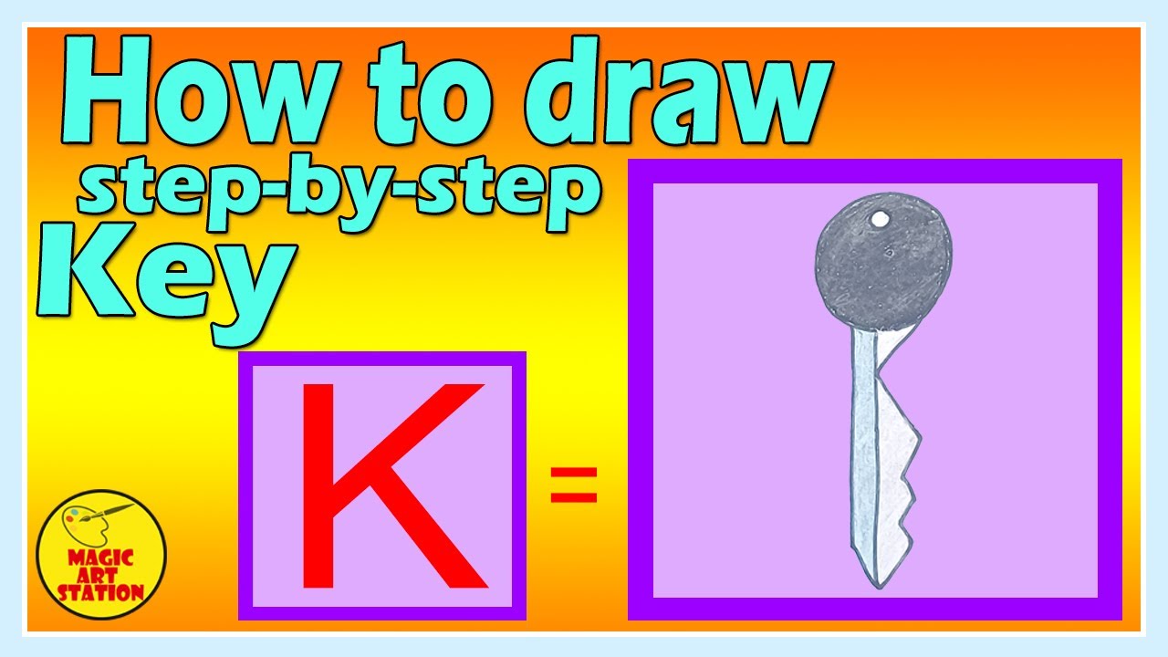 How to draw a Key from letter 'K' - YouTube