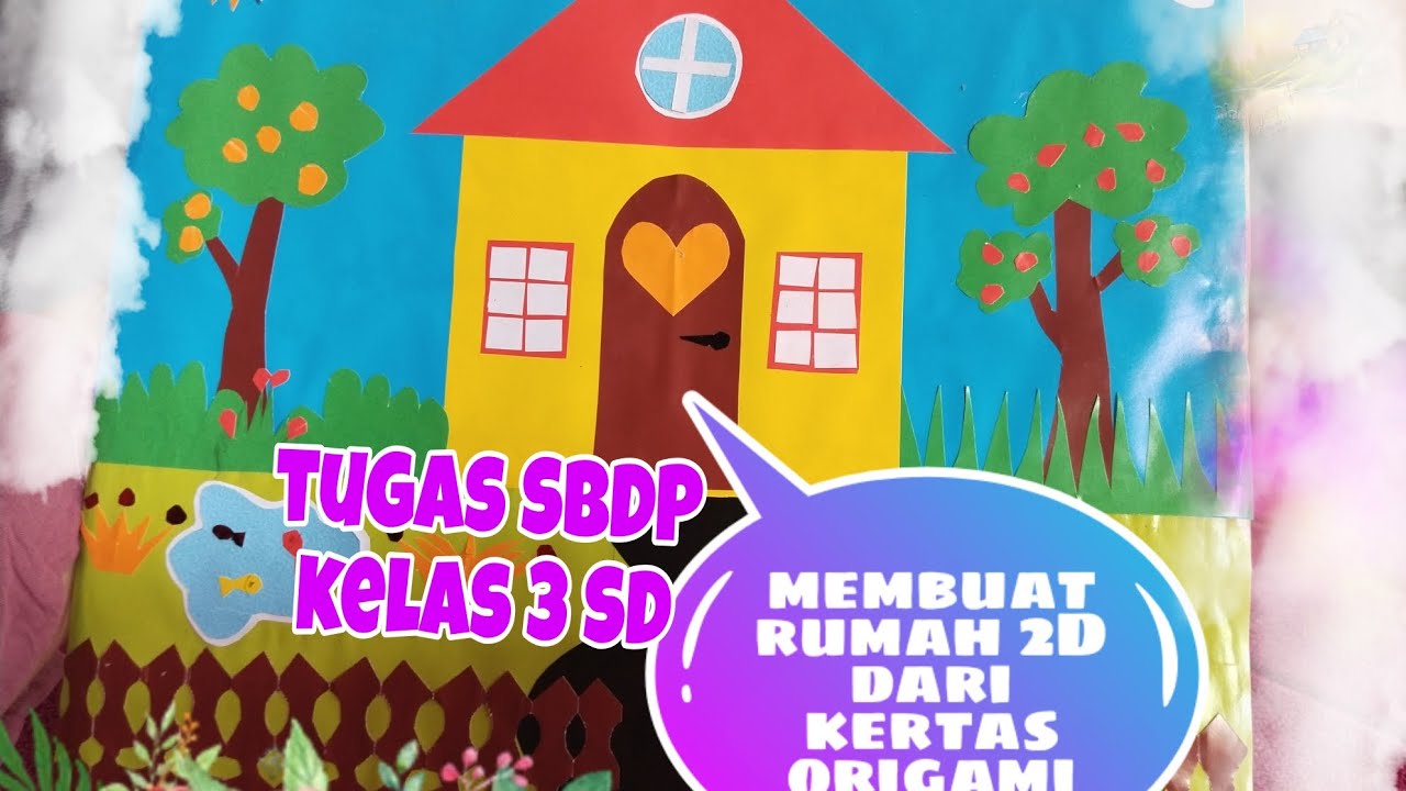 membuat rumah 2D 2 dimensi dari kertas origami / kertas lipat | tugas ...