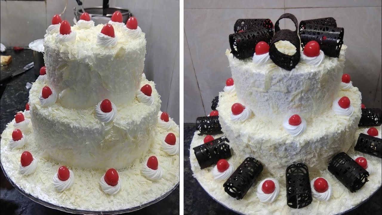 Two Step White Forest Cake Recipe |White Forest Cake Design |White ...