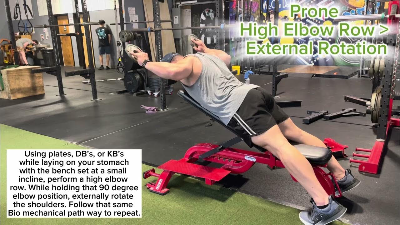 Prone Incline High Elbow Row w/External Rotation - YouTube