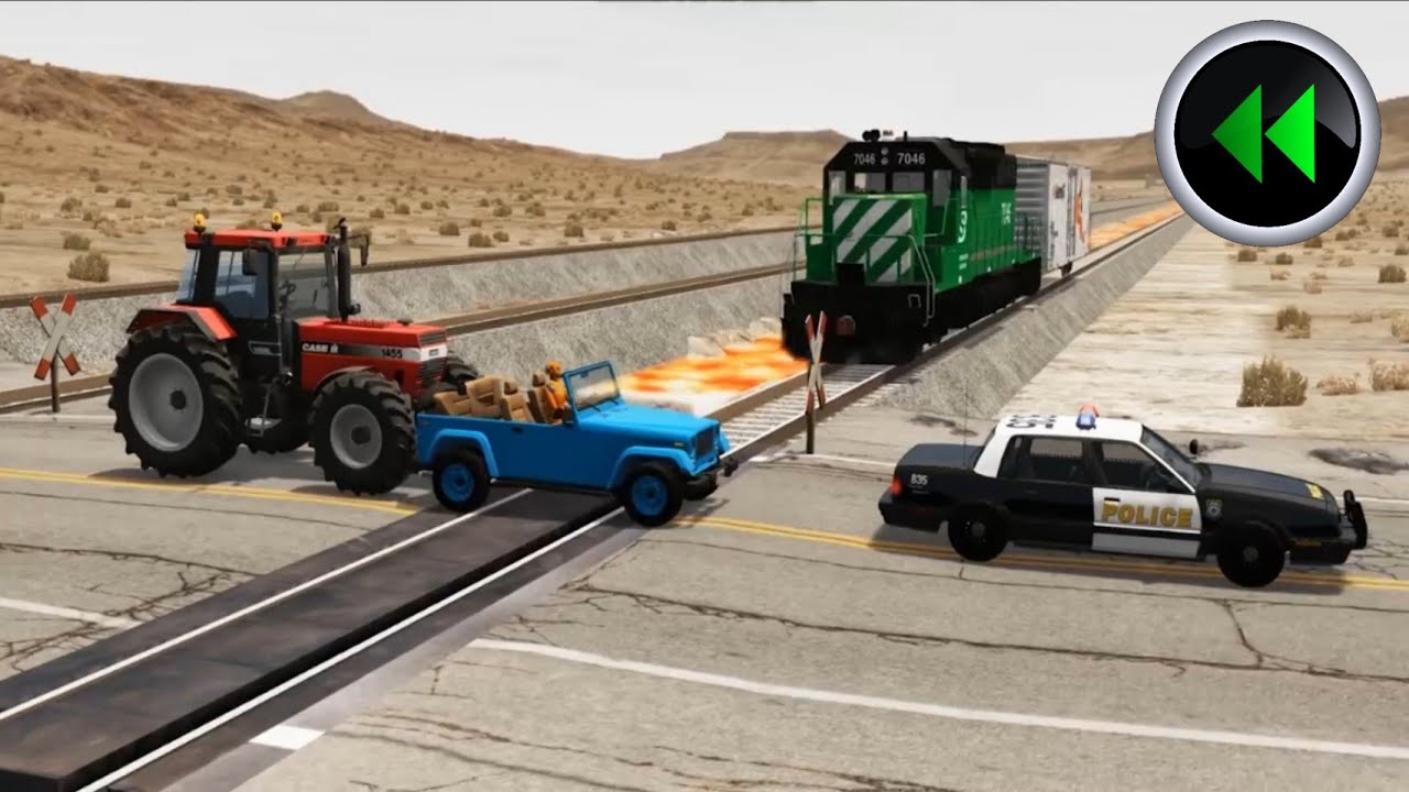 Reverse Trains vs Lava Crosses Road and Double Rails - BeamNG Drive - YouTube