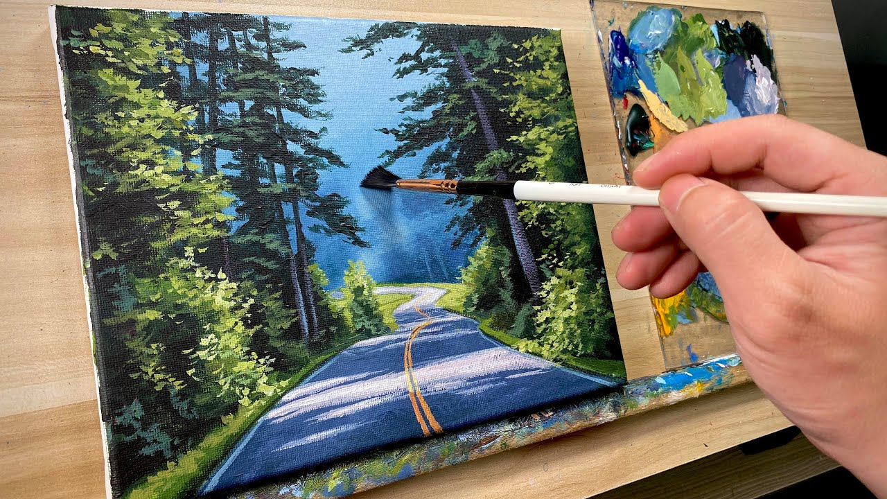 Acrylic Painting "Road Through Woods" | Step-by-Step Acrylic Painting ...