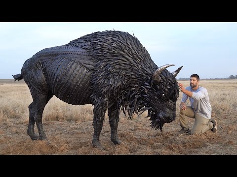 Making a Life-Size Bison Sculpture from Foam + Tires