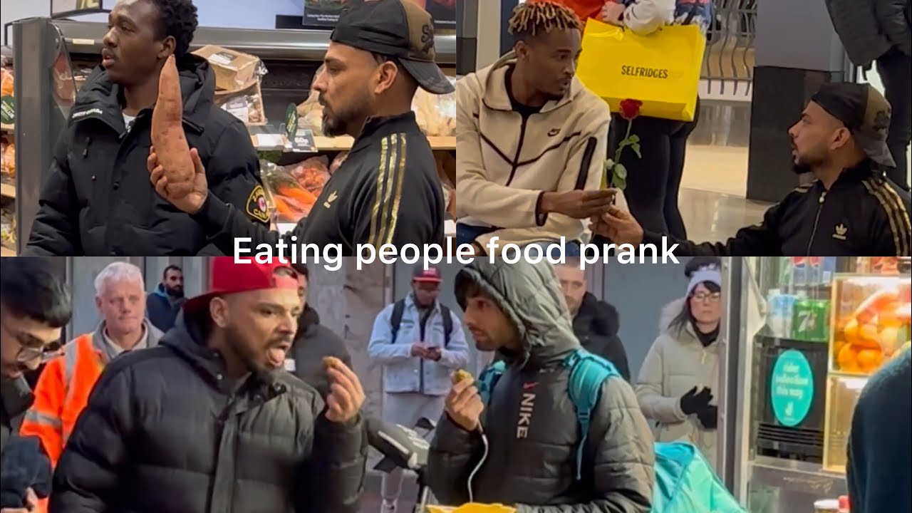 Eating people food prank | holding phone prank | taking people shopping ...