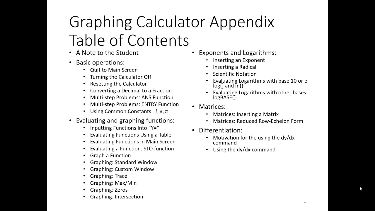 Graphing Calculator Appendix Table of Contents TI 84 Plus - YouTube