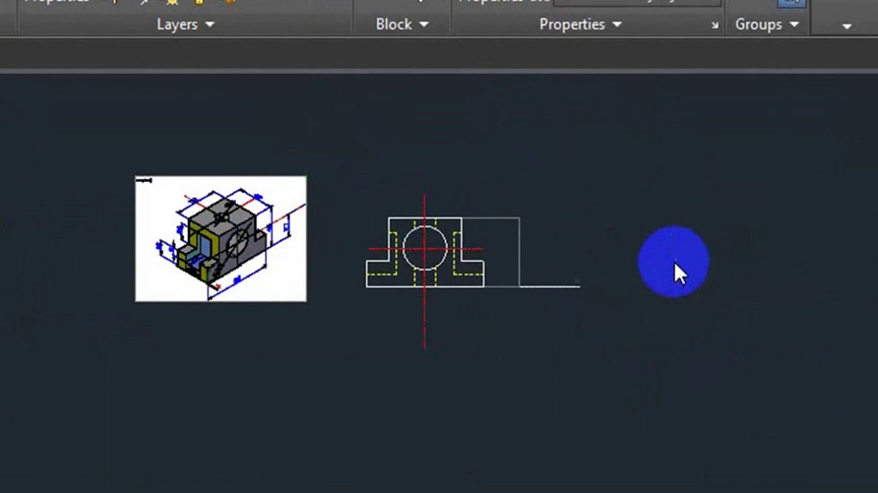 Draw three views (front ,top and side views) AutoCAD. رسم المساقط ...