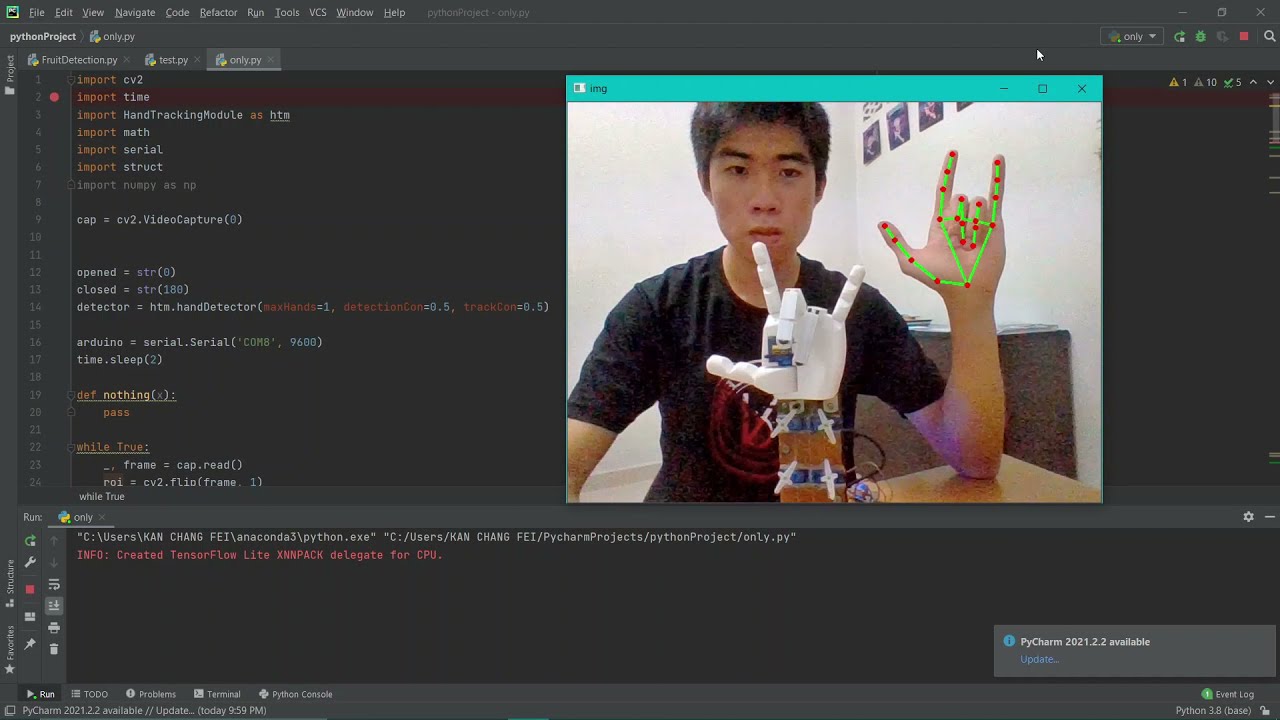 Robotic hand control using a camera - YouTube
