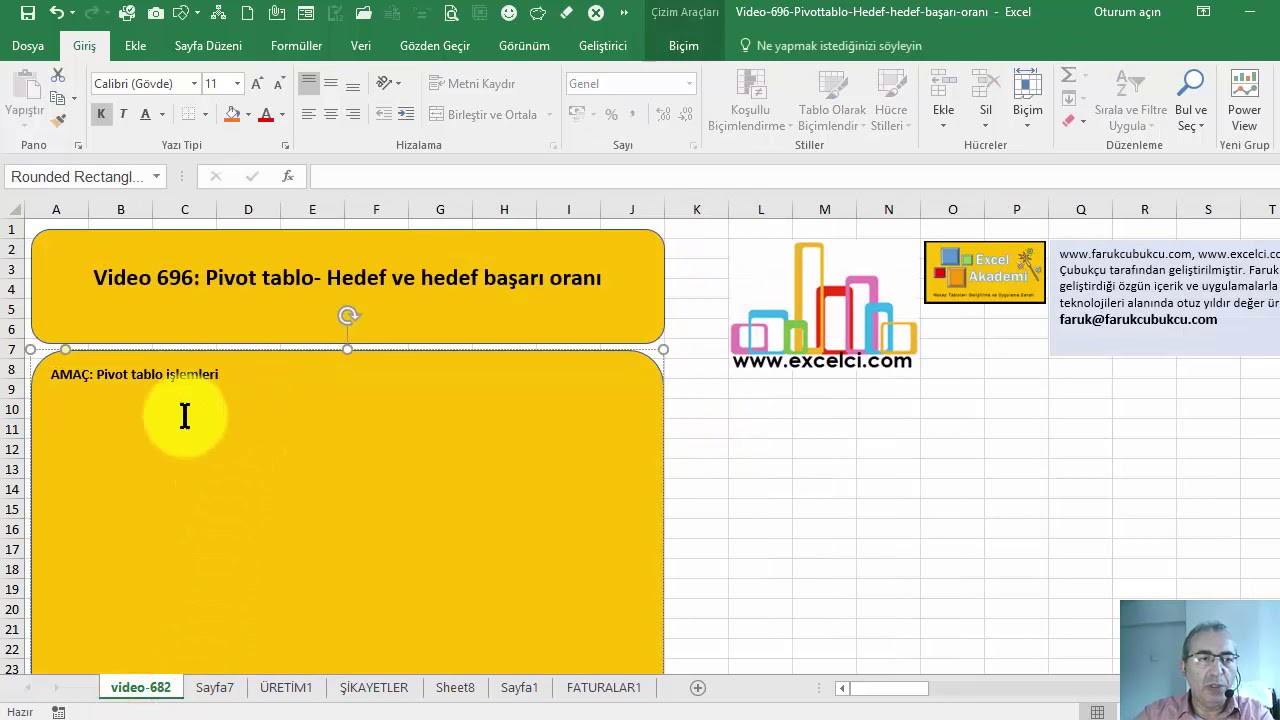 Excel Pivot tablo Hedef başarı oranı - YouTube