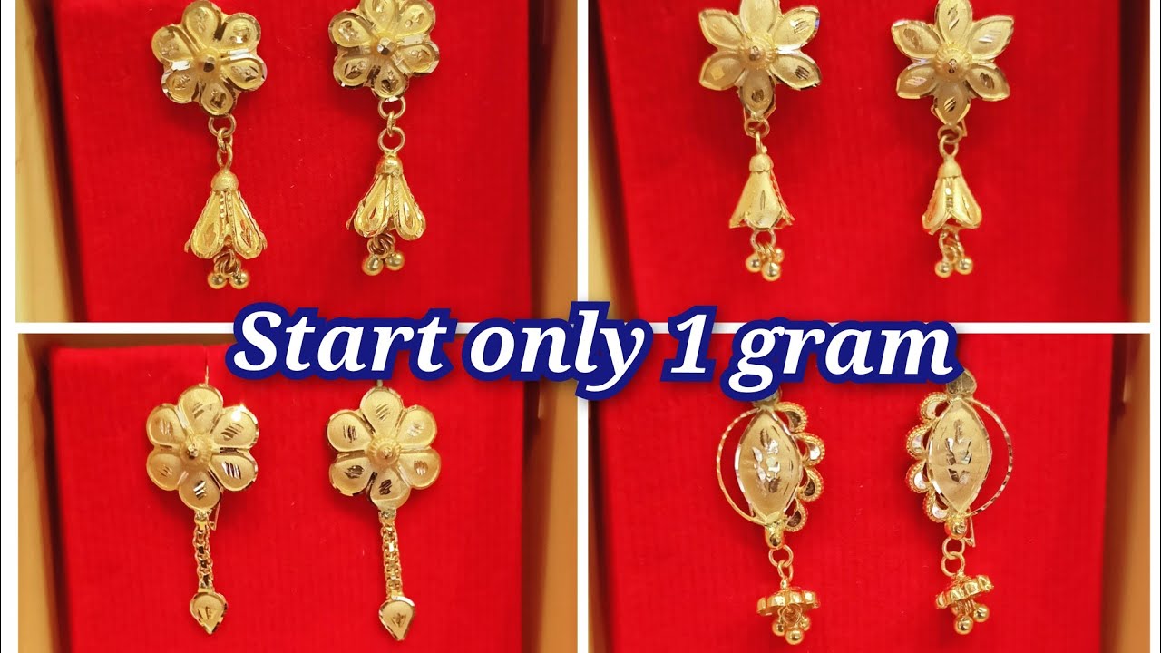 1 gram gold earrings tops | stud earring jhumka kaner dull | hoops ...