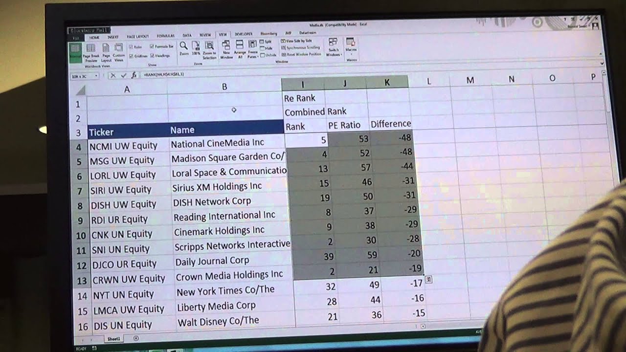 Bloomberg/Excel Simple Ranking Model for Media Sector Video 3 of 3 ...