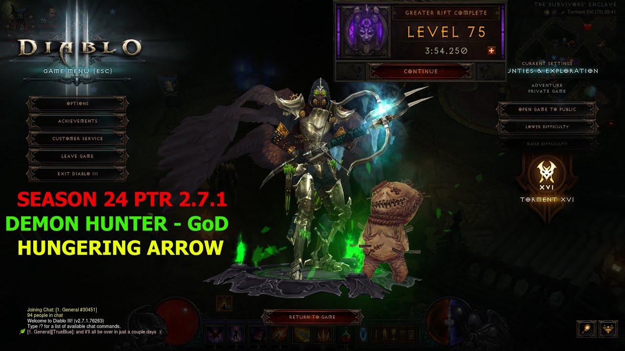 Diablo 3 - Season 24 - PTR 2.7.1 - Demon Hunter - GoD - Hungering Arrow ...