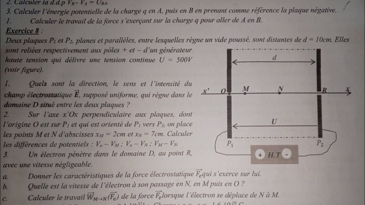 (PC/ 1 S1/ S2) Exercice corrigé sur travail de la force électrostatique ...