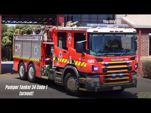 FRV // Pumper Tanker 34 - Code 1 turnout to EMR - FS34 (Highett) - YouTube