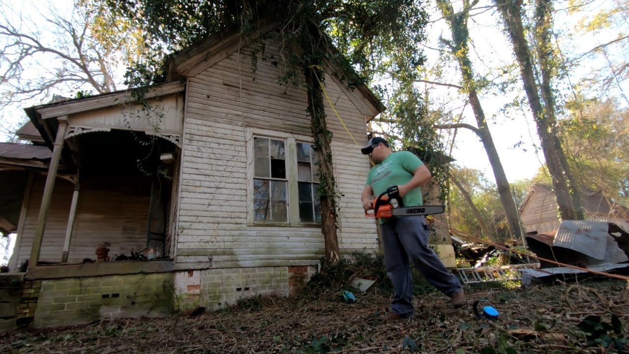 Cutting Down Tree Damaging 140 Year Old Farm House - YouTube
