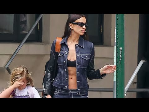 Irina Shayk Stuns with Unbuttoned Denim Shirt and Toned Abs on School Run