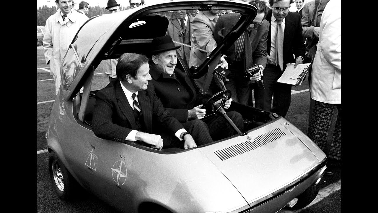 NATO Secretary General Joseph Luns at the 1974 NATO Electric Car Show ...