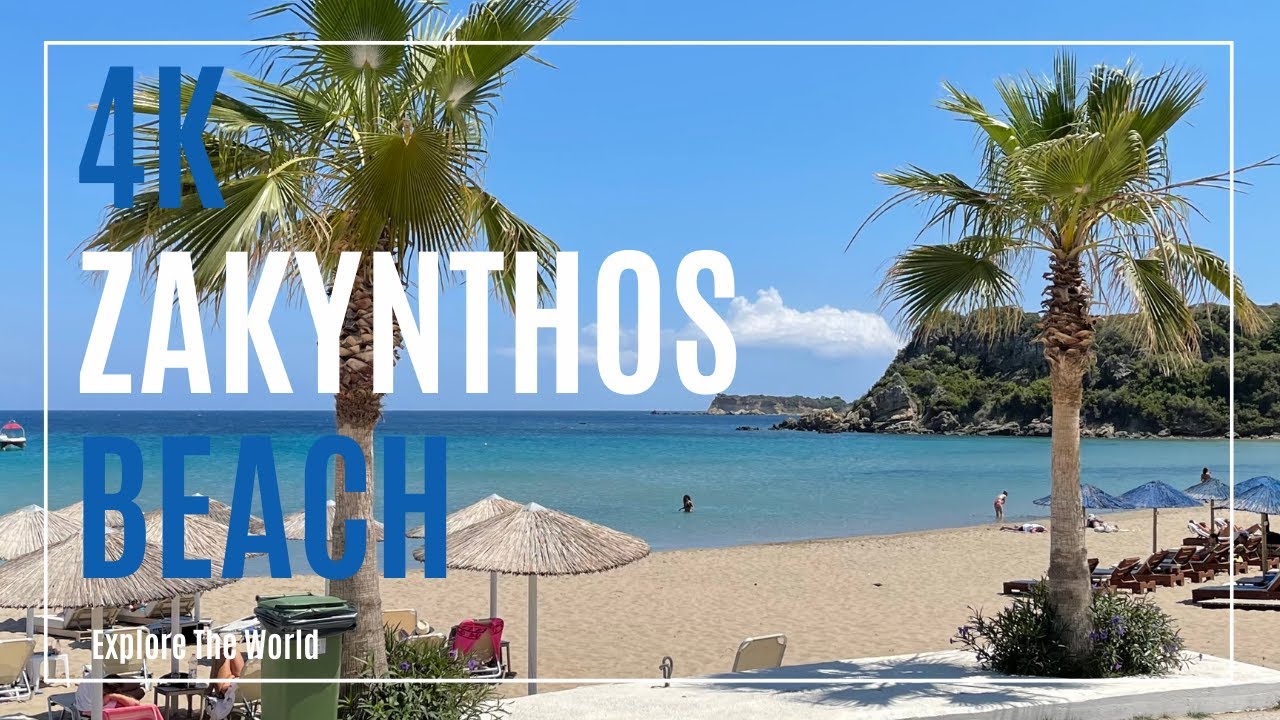 【4K】 Greece Zakynthos Beach - Paralia St. Nicholas Beach with Sea Waves ...