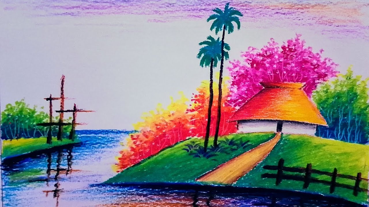 Easy landscape drawing/Beautiful landscape drawing - YouTube