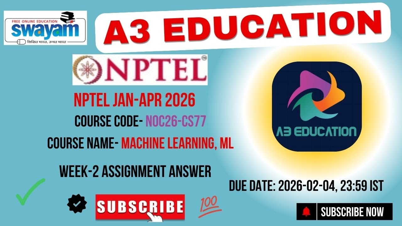 NPTEL Machine Learning, ML Week 2 Assignment Answers | noc26-cs77 - YouTube