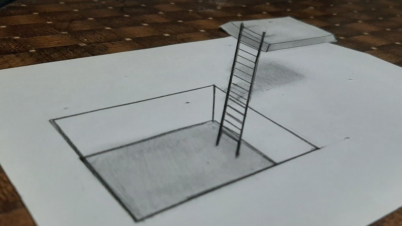 How to draw 3D ladder and sketch - YouTube