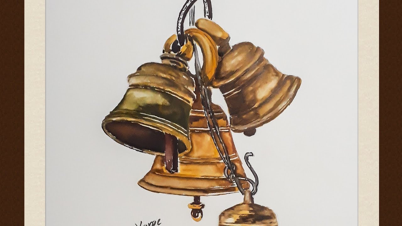 watercolor painting | temple bell painting watercolour | step by step ...