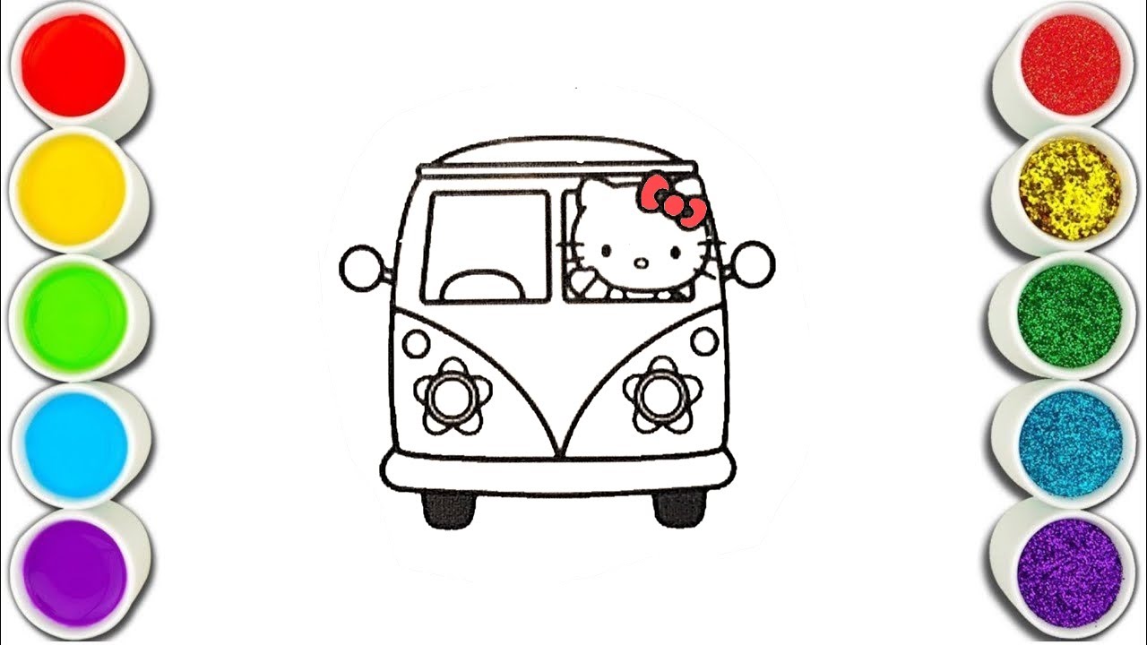Hello Kitty is a bus driver Painting and Coloring for Kids, Toddlers ...