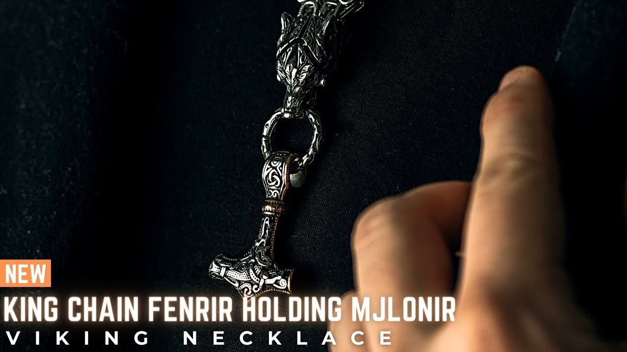 King Chain Fenrir Holding Mjlonir Viking Necklace - Epic Loot Shop ...
