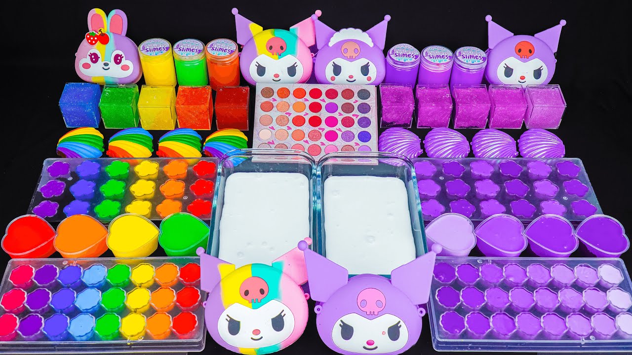 Rainbow and Purple Sanrio KUROMI Slime 🌈 Mixing random into Glossy ...