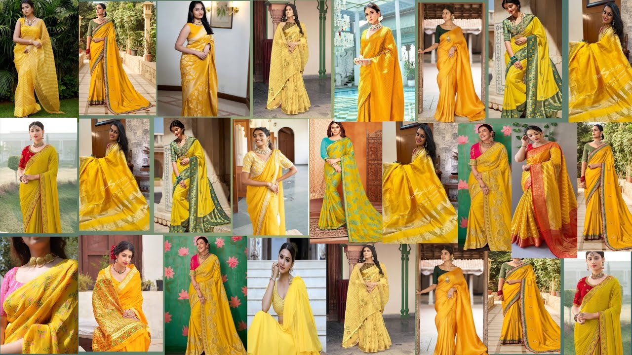 Yellow colour saree Haldi choice saree design trending yellow saree ...