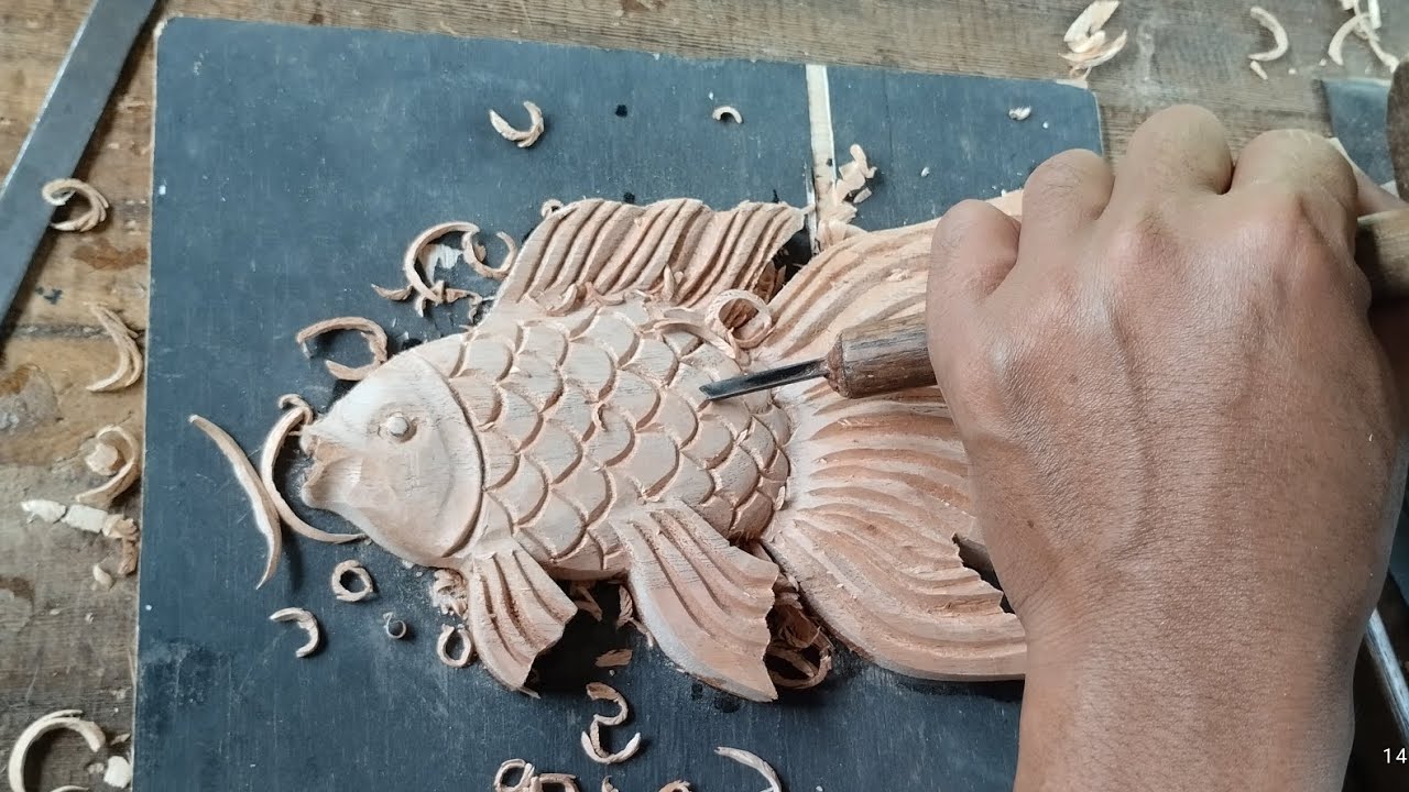 Wood Carving fish teak wood making || ukiran kayu ikan koi | wood ...