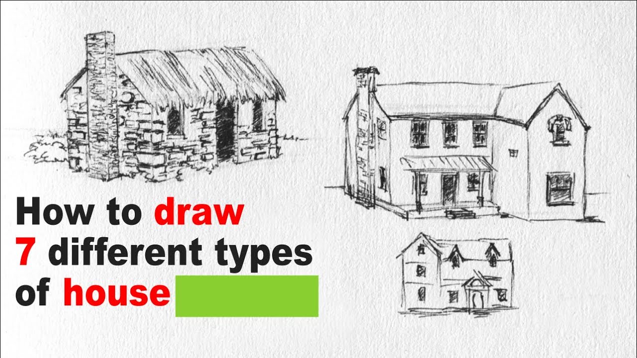 How to draw 7 different types of house || House Draw Tips & Tricks ...